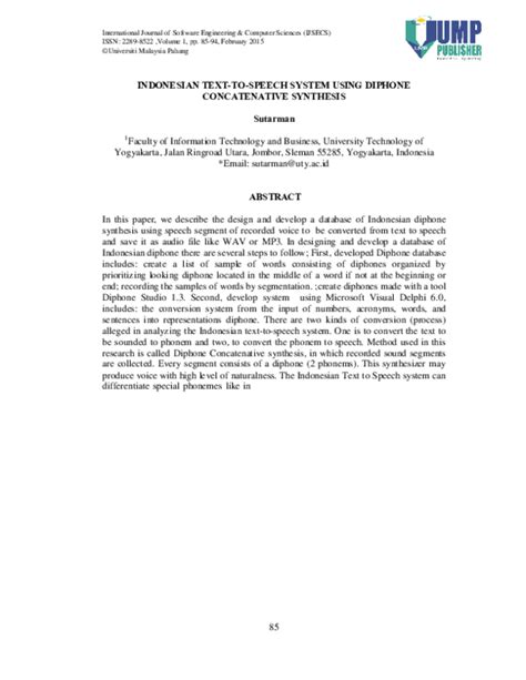 Pdf Indonesian Text To Speech System Using Diphone Concatenative