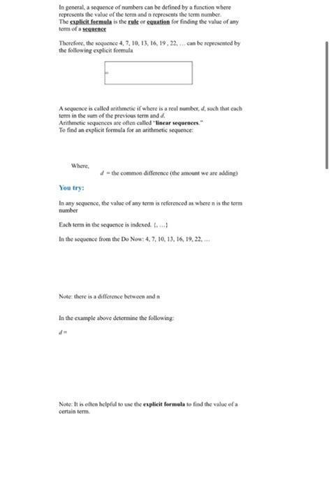 Solved In General A Sequence Of Numbers Can Be Defined By A Chegg Com