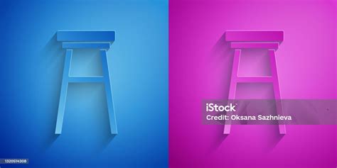 파란색과 보라색 배경에 격리 된 용지 절단 의자 아이콘 종이 아트 스타일 벡터 가구에 대한 스톡 벡터 아트 및 기타 이미지