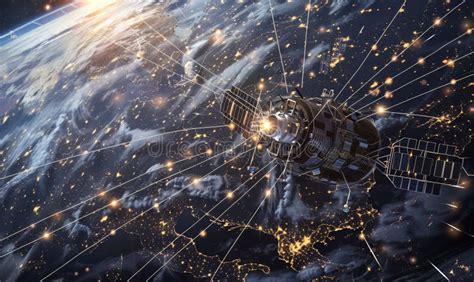 Modern Satellite On Planet Earth Orbit Global Communication And Network Space Technology