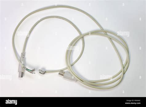 Wire Break In The Middle Of Usb Cable Sticking Out The Shielding Mesh And Wiring Stock Photo