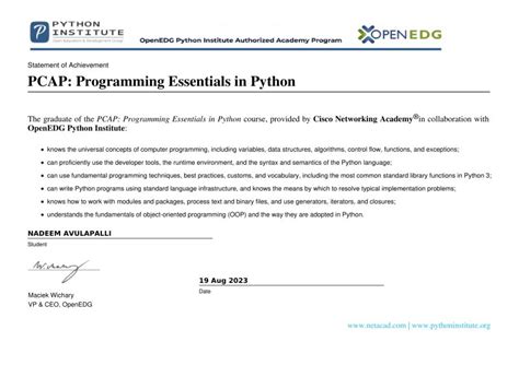 Completed Python Programming Course By Cisco Nadeem Avulapalli Posted