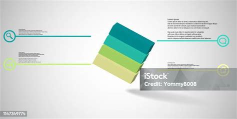 3d 그림 인포 그래픽 템플릿입니다 양각 된 큐브는 가로로 4 개의 색 부분으로 나뉩니다 개체는 회색 흰색 배경에 배열 된다 표지판이 있는 선은 양쪽에 있습니다 3차원