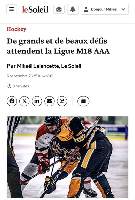 Mikaël La Ligue De Hockey M18 Aaa Du Québec En Est à Sa 50e Saison