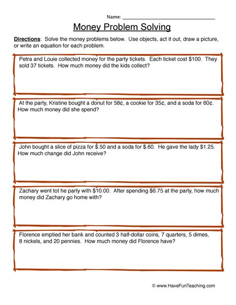 Counting Coins Problem Solving Worksheet By Teach Simple
