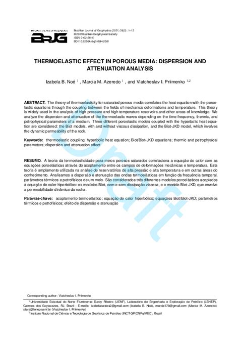 Pdf Thermoelastic Effect In Porous Media Dispersion And Attenuation Analysis