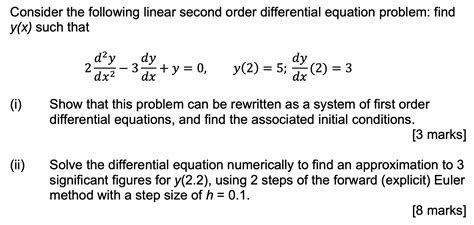 Solved Consider The Following Linear Second Order