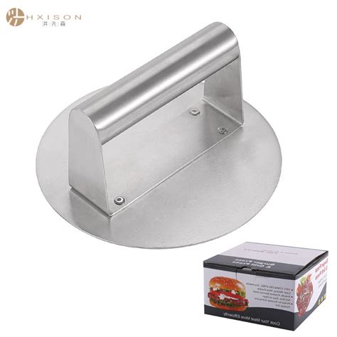 新品亚马逊压肉器压饼器430不锈钢 汉堡压肉手动圆形压肉饼模加钉 阿里巴巴