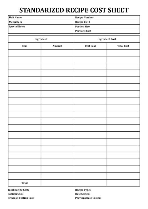 Free Recipe Costing Template