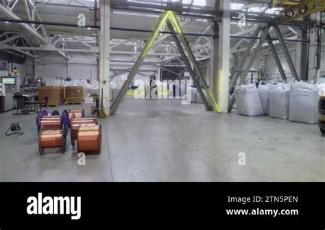 Forklift Drives Through The Warehouse Workflow In A Factory Concept