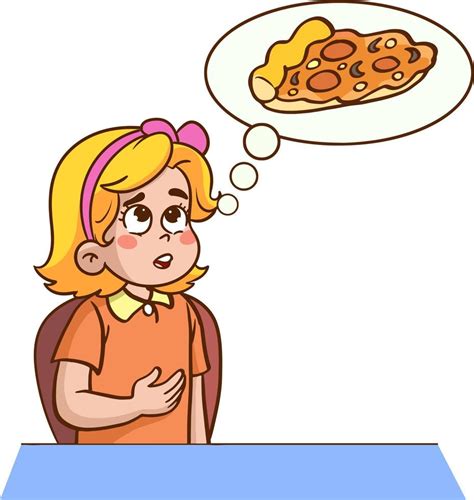 Hungry Girl Wants To Eat Pizza Vector Illustration Vector Art At Vecteezy