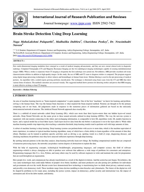 Brain Stroke Detection Using Deep Learning Pdf