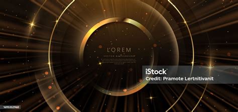 추상적인 고급 황금 동그라미 선은 짙은 갈색 배경에 조명 효과와 스프러클이 겹쳐져 있다 템플릿 프리미엄 어워드 디자인 개념에 대한 스톡 벡터 아트 및 기타 이미지 Istock