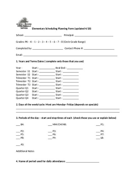 Elementary Scheduling Planning Doc Template Pdffiller