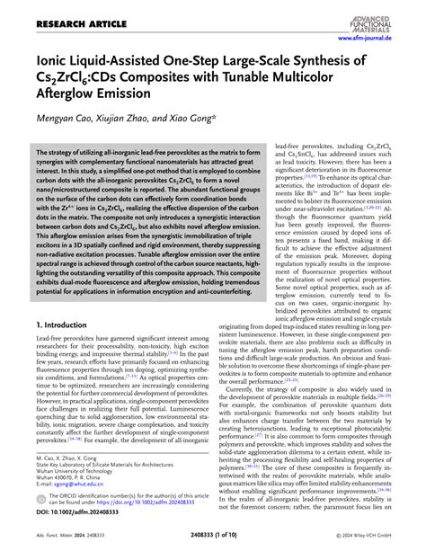 Ionic Liquid‐assisted One‐step Large‐scale Synthesis Of Cs2zrcl6cds Composites With Tunable