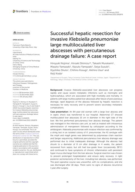 Pdf Successful Hepatic Resection For Invasive Klebsiella Pneumoniae Large Multiloculated Liver