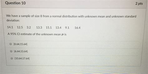 solved question 10 2 pts we have a sample of size 8 from a