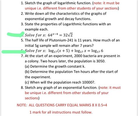 Solved Sketch The Graph Of Logarithmic Function Note It