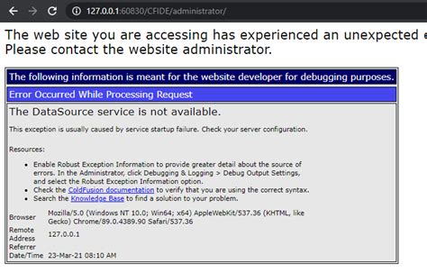 The Datasource Service Is Not Available On Adobe 2016017325979 Commandbox Cli Ortus