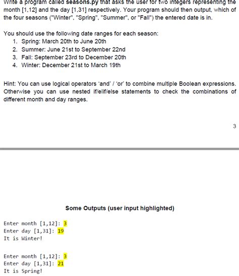 Solved Write Program Called Seasonspy Asks User Two Integers