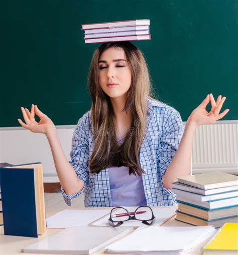 Female Student In Front Of Chalkboard Stock Image Image Of Classroom