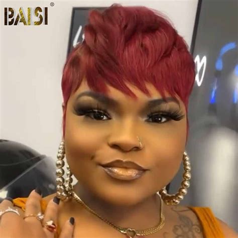 Baisi Short Red Pixie Straight Pixie Wig En 2025 Blonde Pixie Perruque Perruque Garçonne