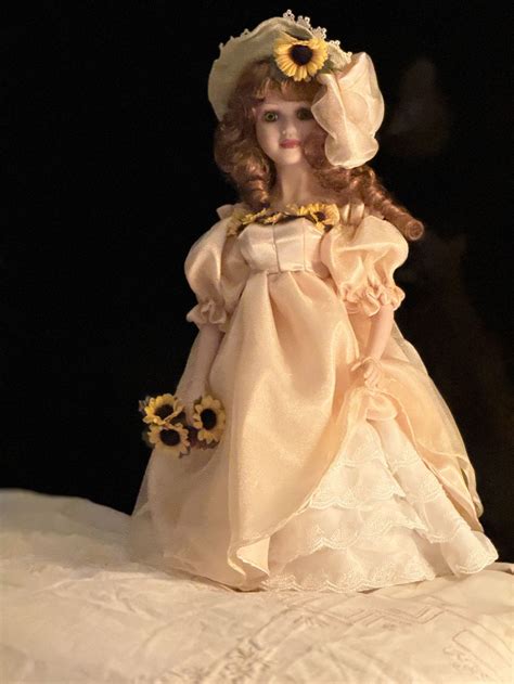 Vintage Porcelain Doll Sunflowers And Curly Red Hair Known As