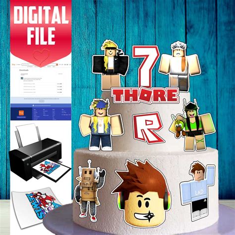 Digital File Printable Set Of 10 Roblox Cake Topper Roblox Birthday