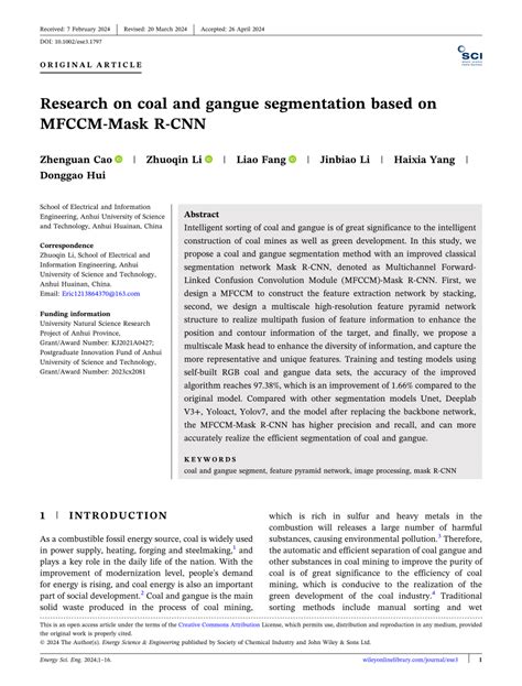 Pdf Research On Coal And Gangue Segmentation Based On Mfccm‐mask R‐cnn