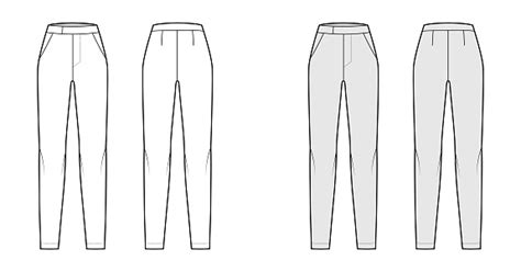 바지 담배 테크니컬 패션 일러스트와 일반 로우 웨이스트 하이 라이즈 풀 길이 경사 포켓 바지 의복에 대한 스톡 벡터 아트 및 기타 이미지 Istock
