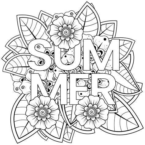 Hello Summer Banner Template With Mehndi Flower Coloring Nation