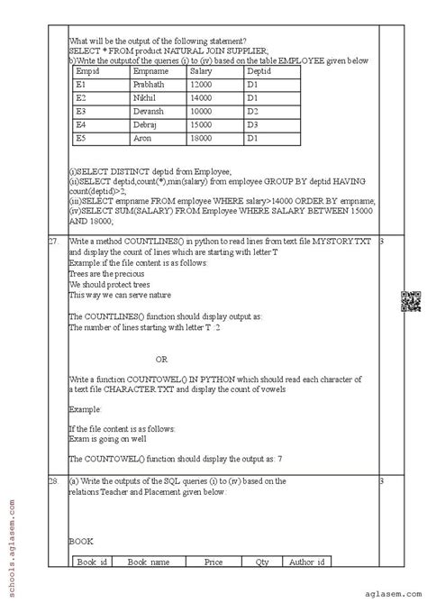 Class 12 Computer Science Pre Board Question Paper 2025 Download Pre Board Pyqp Pdf Aglasem