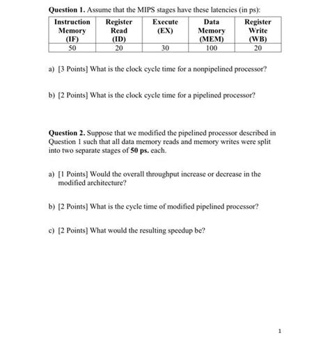 Solved Question 1 Assume That The Mips Stages Have These