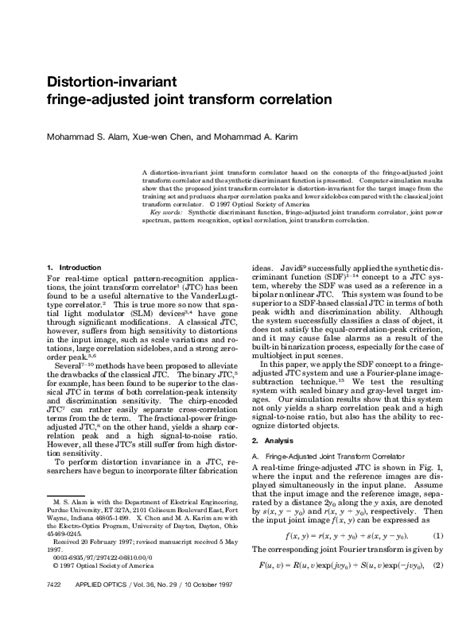 Pdf Distortion Invariant Fringe Adjusted Joint Transform Correlation