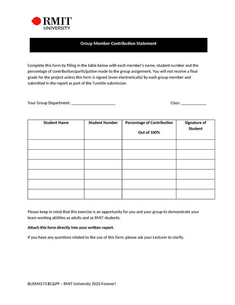 Final Assessment Contribution Form Group Member Contribution Statement Complete This Form By