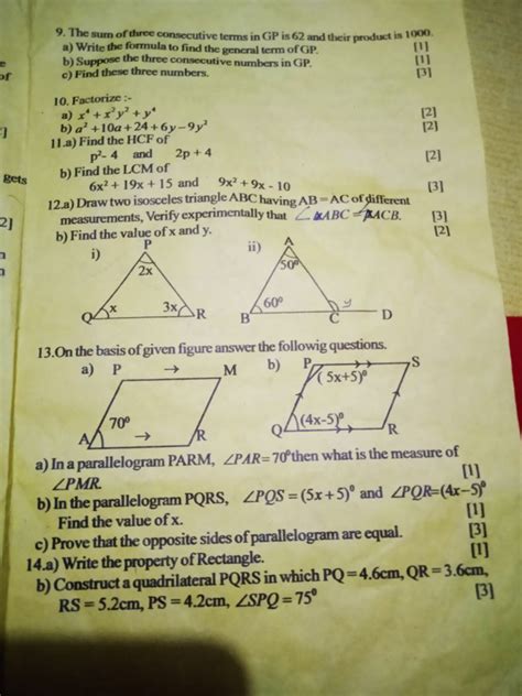 The Sum Of Three Consecutive Terms In GP Is 62 And Their Product Is 1000