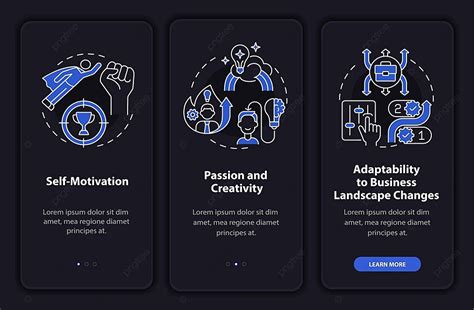 Requirements For Launching A Startup Onboarding Screen For Darkthemed Mobile App Page Vector