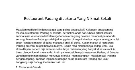 RM Padang Di Jakarta Yang Enak Docx DocDroid