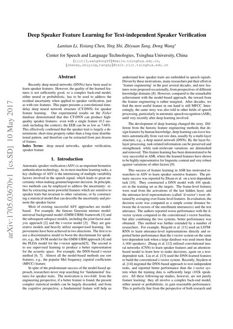 Pdf Deep Speaker Feature Learning For Text Independent Speaker Verification