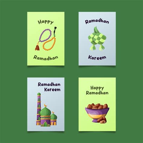 이슬람 라마단 축하 카드 세트 프리미엄 벡터