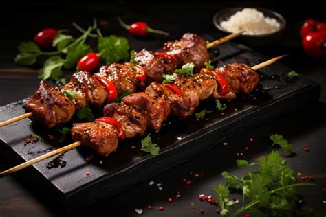 Spicy Pork Skewers Raw Spices Generate Ai