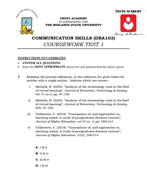 Coursework Revision Test Pdf Postgraduate Education Plagiarism