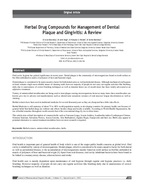 Pdf Herbal Drug Compounds For Management Of Dental Plaque And