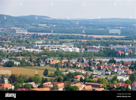 Heidenau, Germany. 12th Aug, 2020. View over the industrial town ...