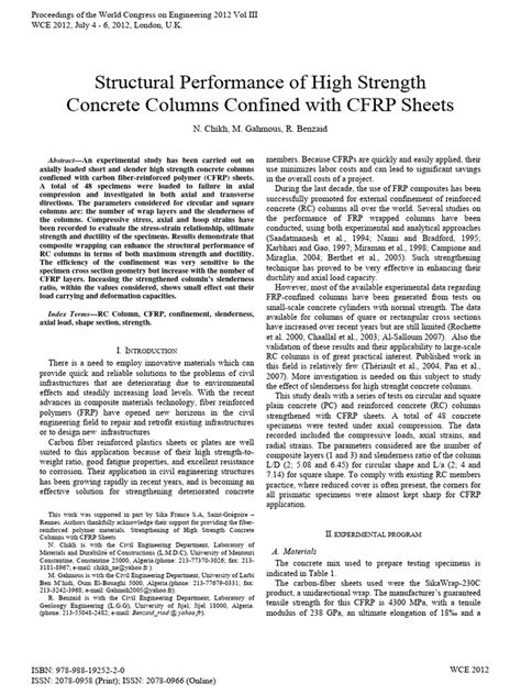 Structural Performance Of High Strength Concrete Columns Confined With Cfrp Sheets Pdf