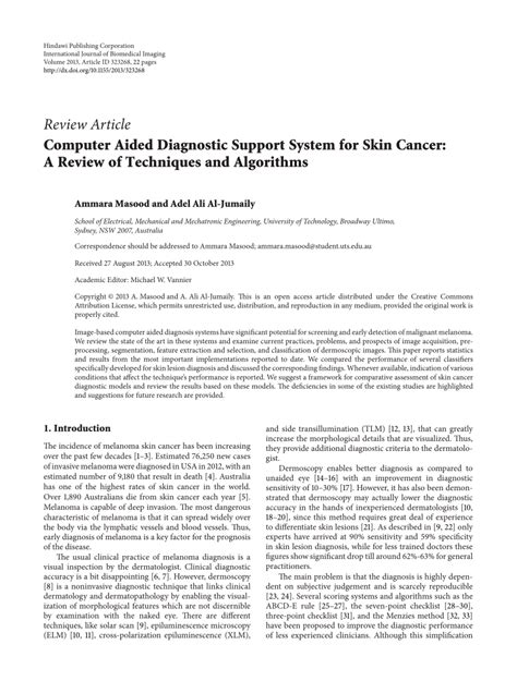 Pdf Computer Aided Diagnostic Support System For Skin Cancer A Review Of Techniques And