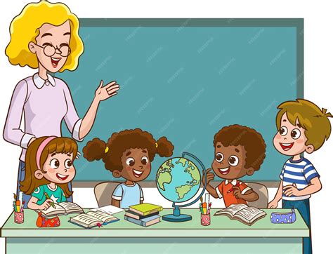 Ilustração Vetorial De Professor E Alunos Tendo Uma Lição Juntos