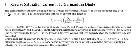 Solved 3 Reverse Saturation Current Of A Germanium Diode The
