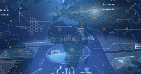 Animation Of Digital Map With Data Symbols And Network Connections Over Continents Stock Video