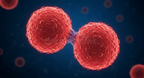 Dividing Red Cell Cluster On Blue Backdrop Microscopic Rendering Stock